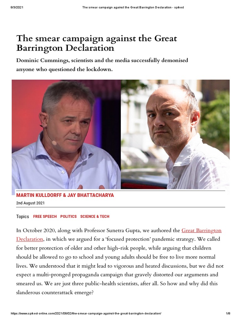 The Smear Campaign Against The Great Barrington Declaration - Spiked | PDF