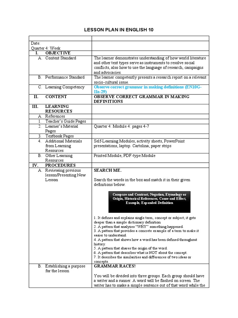 DepEd Lesson Plan 2 | PDF | Learning | Definition