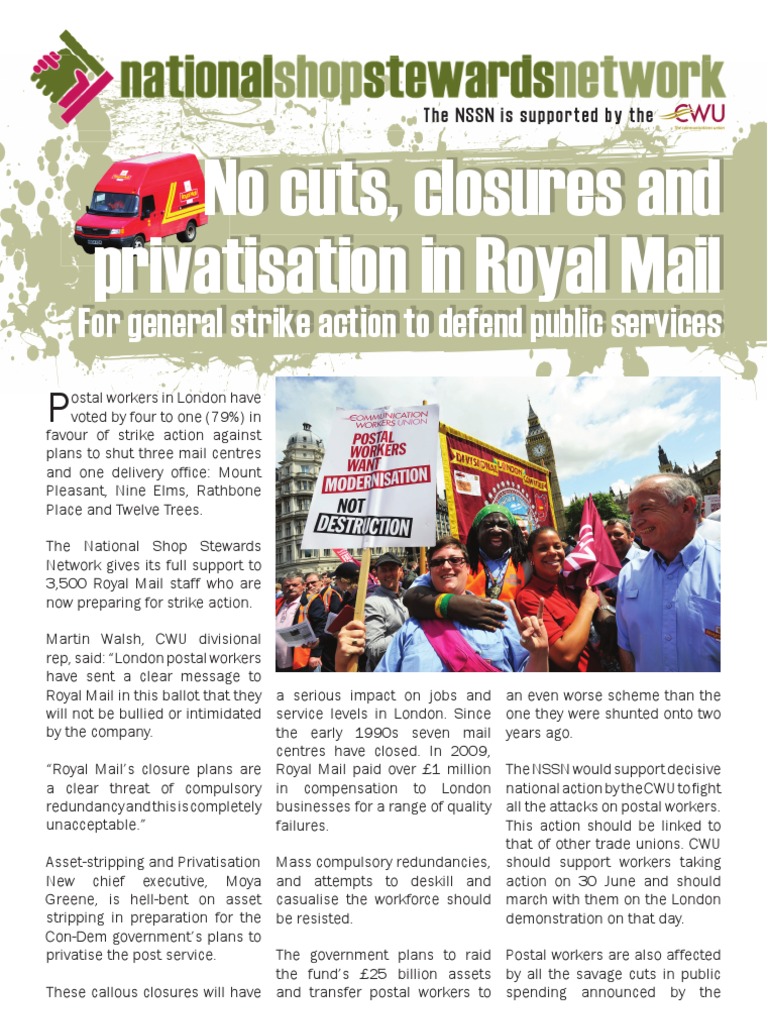 No To Cuts, Closures and Privatisation in Royal Mail! NSSN Campaign ...