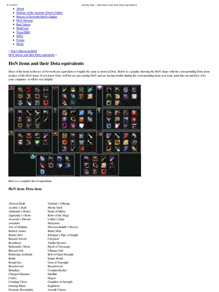 Dotally Rad HoN Items and Their Dota Equivalents | PDF | Leisure