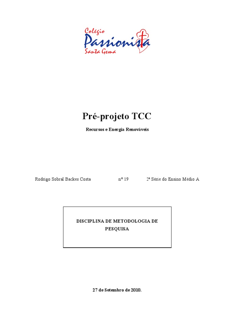 Pré-Projeto TCC | PDF | Energia eólica | Energia renovável