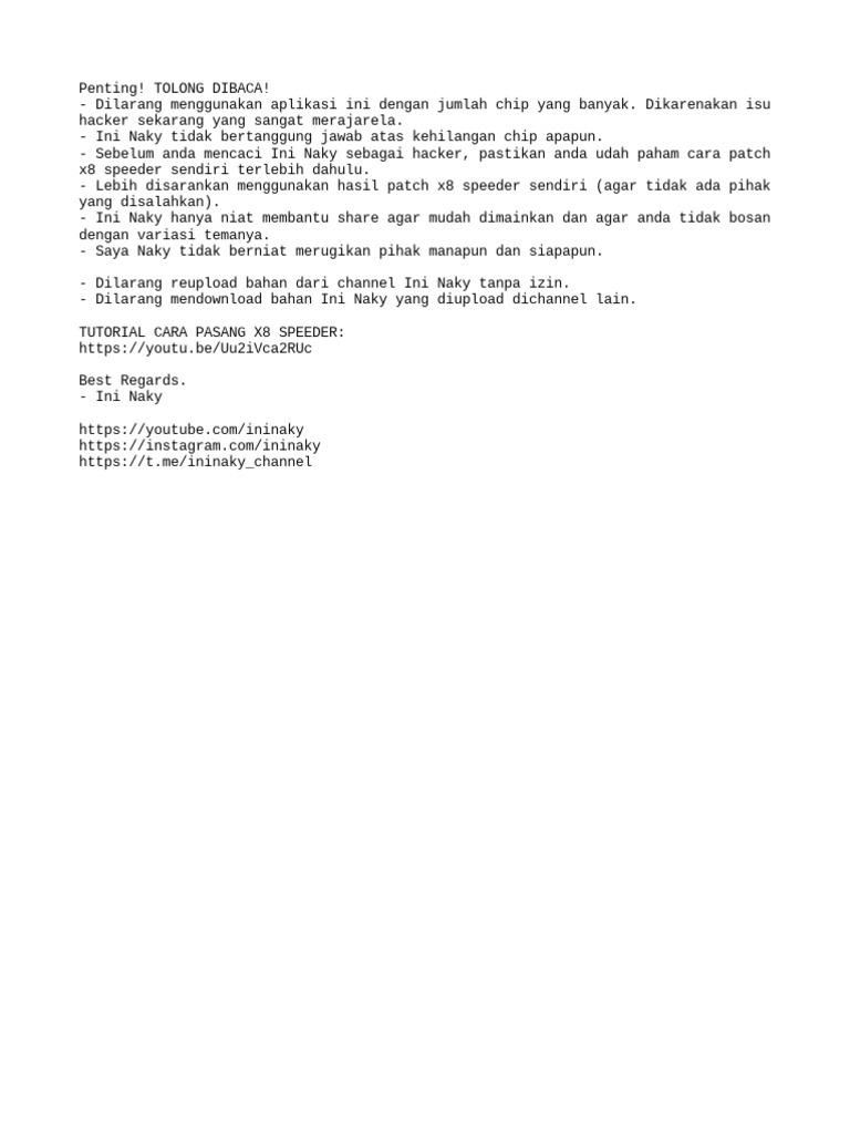 Penggunaan Aman X8 Speeder | PDF | Game & Aktivitas