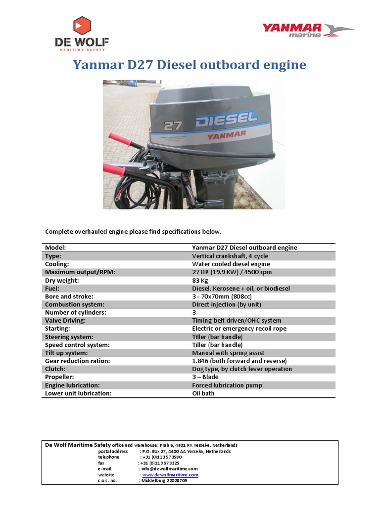 Yanmar D27 Diesel Engine Specs | PDF