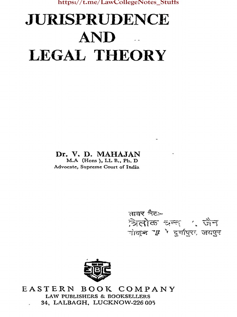 V D Mahajan's Jurisprudence and Legal Theory 5th Edition | PDF