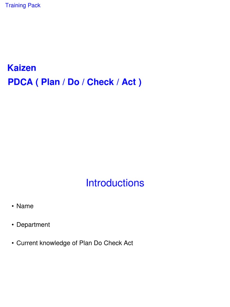 Kaizen PDCA (Plan / Do / Check / Act) : Training Pack | PDF | Data ...