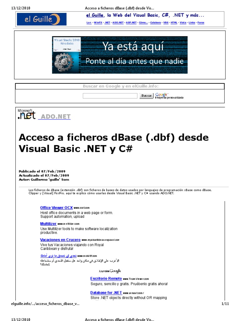 Acceso A Ficheros Dbase (.DBF) Desde Visual Basic | PDF | Archivo de computadora | Software de ...