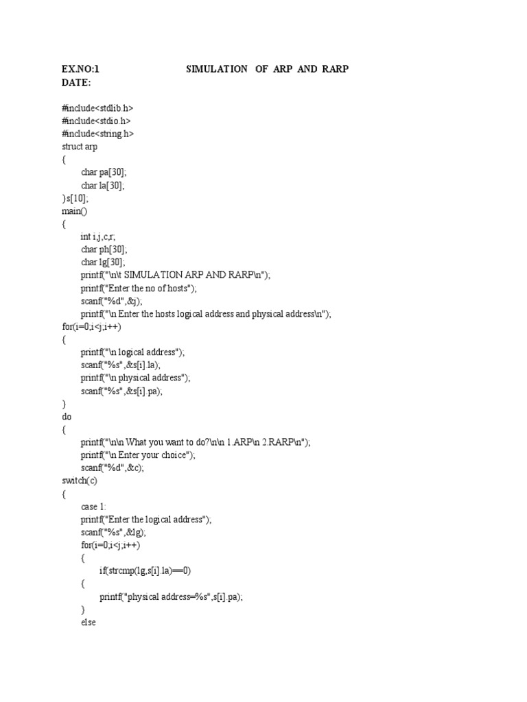 EX - NO:1 Simulation of Arp and Rarp Date | PDF | Computer Programming | Network Protocols