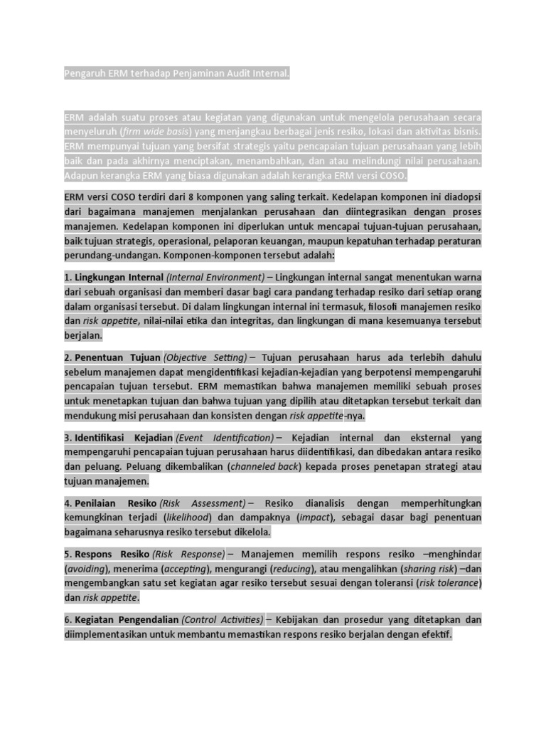Pengaruh ERM Terhadap Penjaminan Audit Internal | PDF