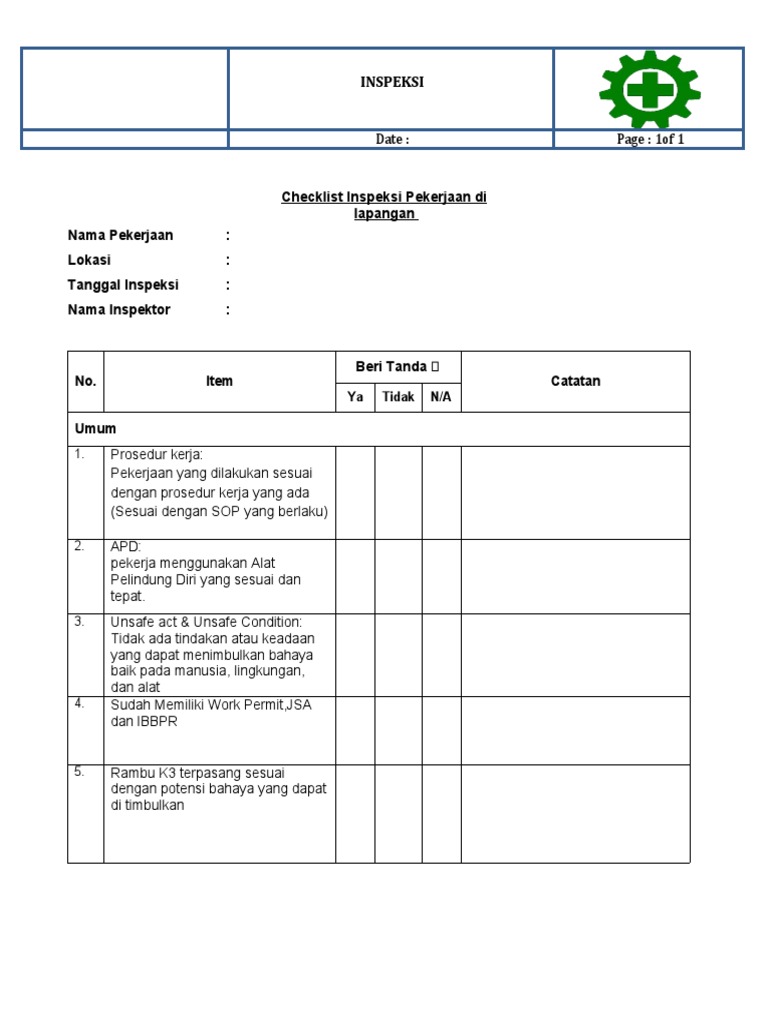 Checklist Inspeksi k3 | PDF