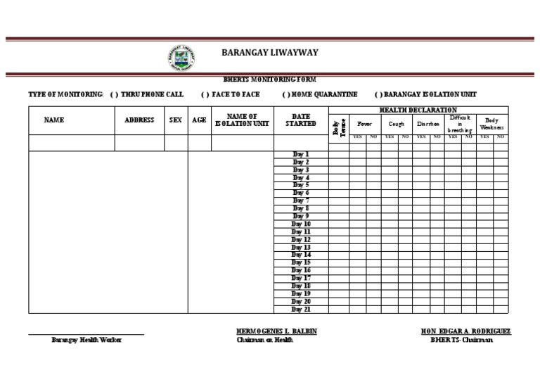 Bherts Monitoring Form | PDF