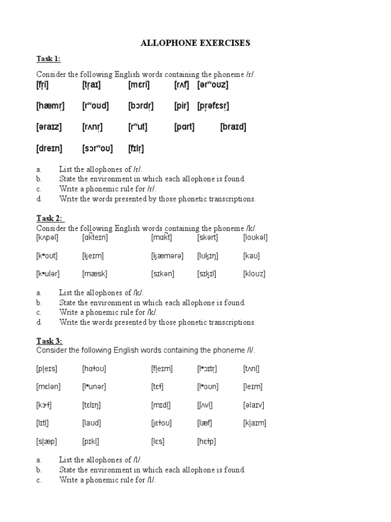 ALLOPHONE Homework | PDF