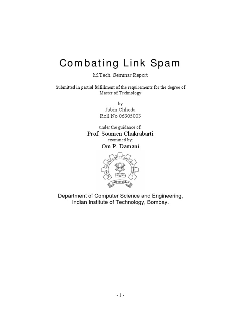 Combating Link Spam: Prof. Soumen Chakrabarti Om P. Damani | PDF ...