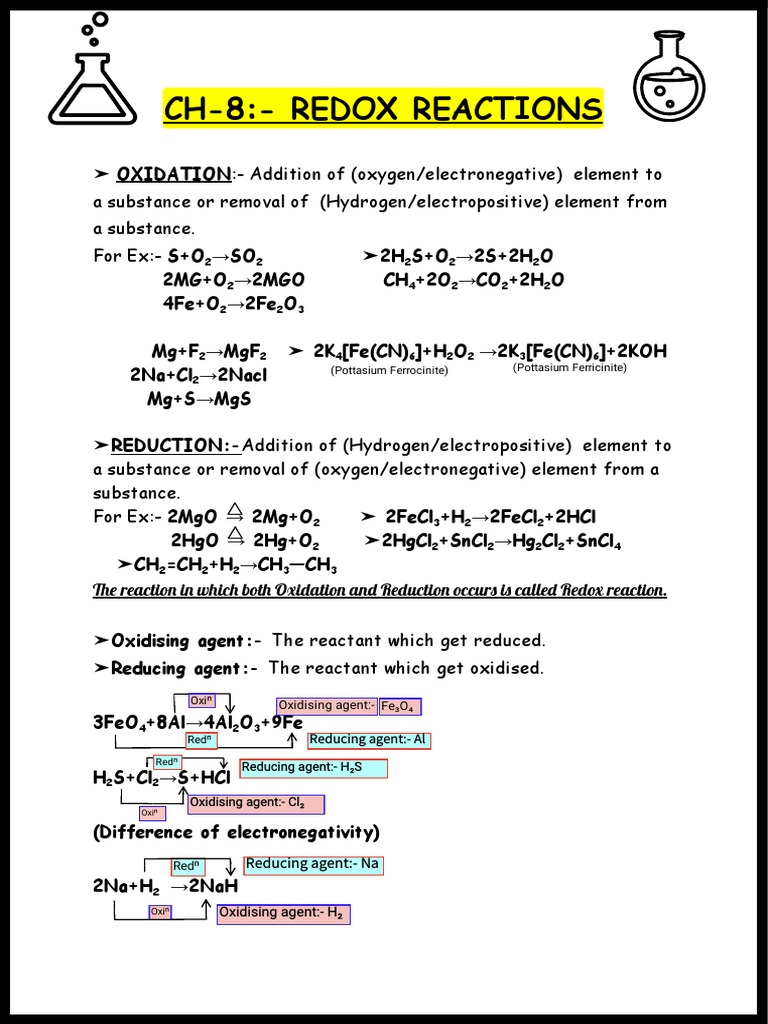 Ch-8:-Redox Reactions: (Pottasium Ferricinite) (Pottasium Ferrocinite) | PDF | Redox | Chemistry