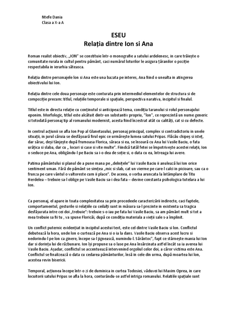 ESEU-Relatia Dintre Ion Si Ana | PDF