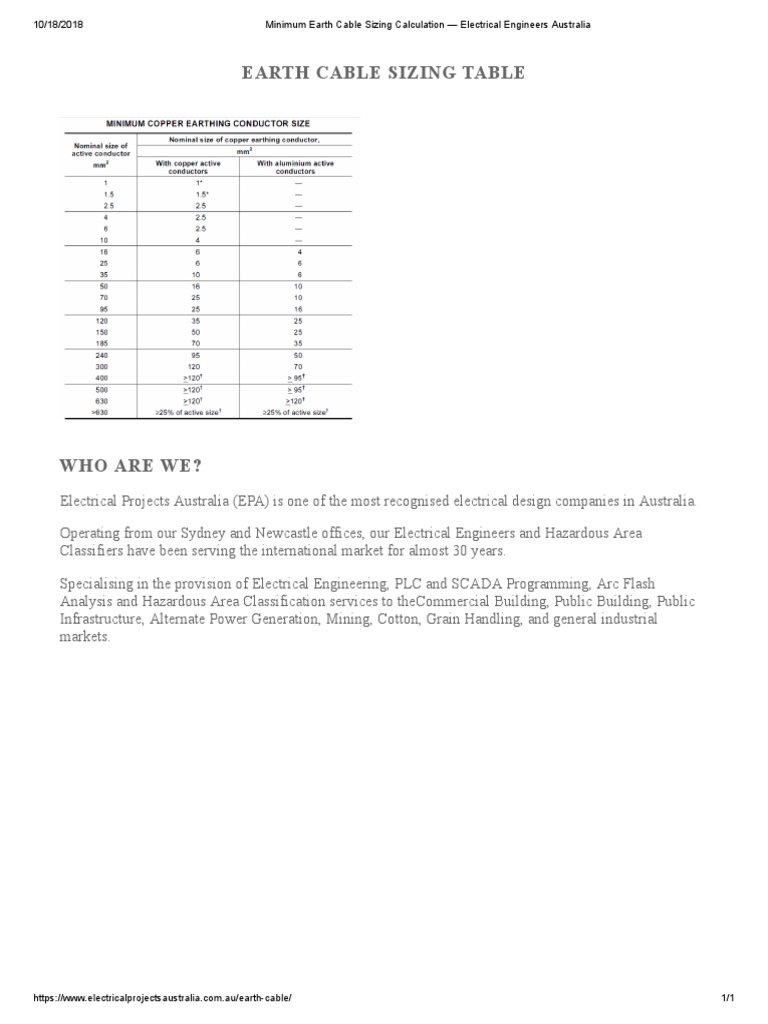 Minimum Earth Cable Sizing Calculation - Electrical Engineers Australia ...