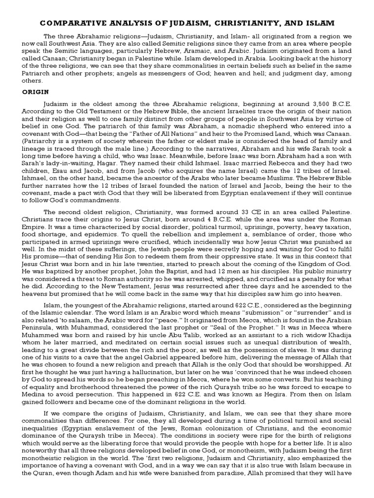 Comparative Analysis of Judaism, Christianity and Islam | PDF