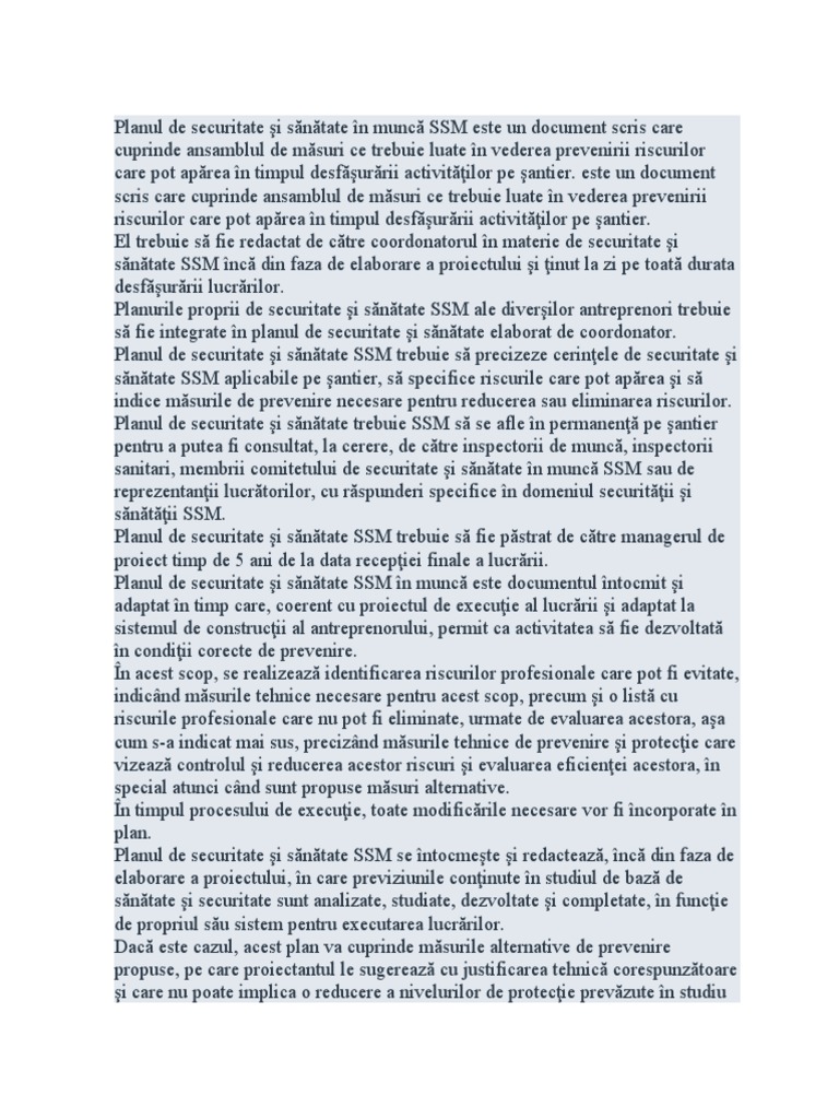 Ce Contine Planul SSM | PDF