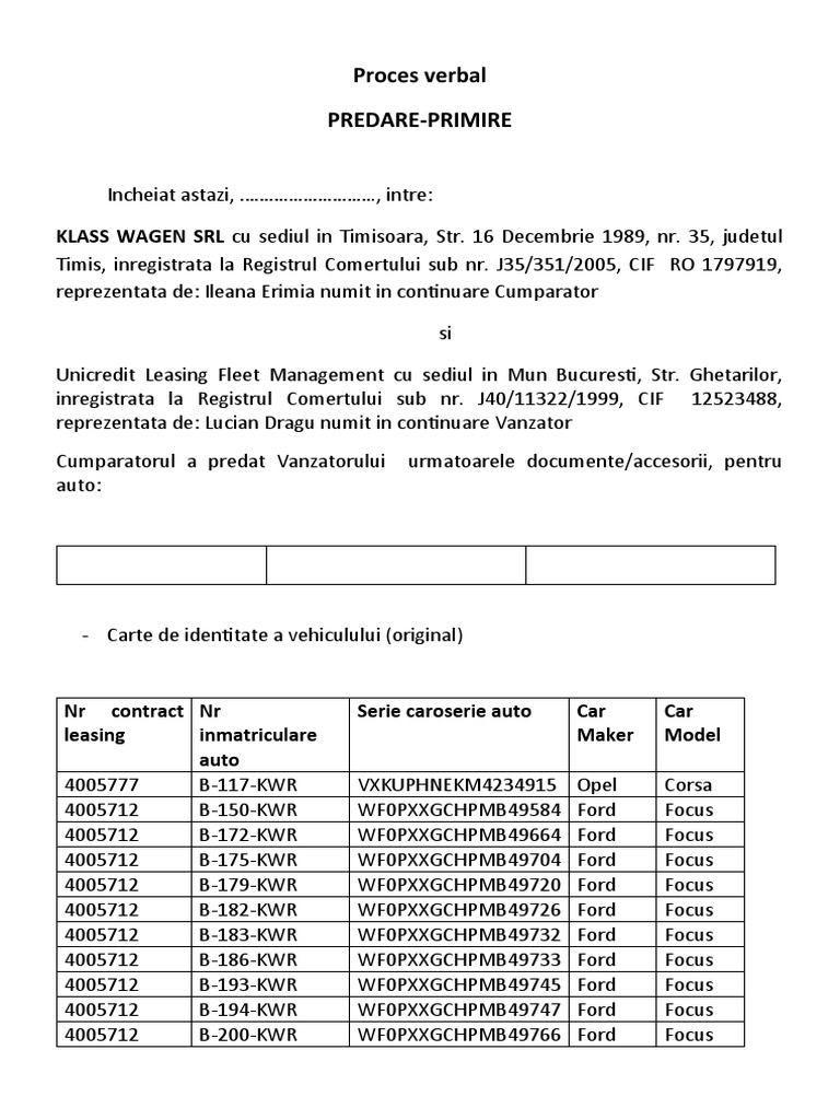 PV Predare - Primire | PDF | Opel | Green Vehicles