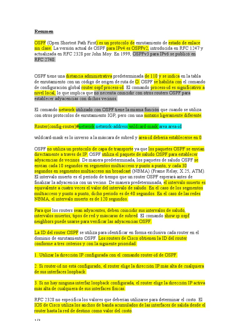CCNA 2 - Resumen Cap 11 OSPF | PDF | Enrutador (Computación) | Protocolos de internet