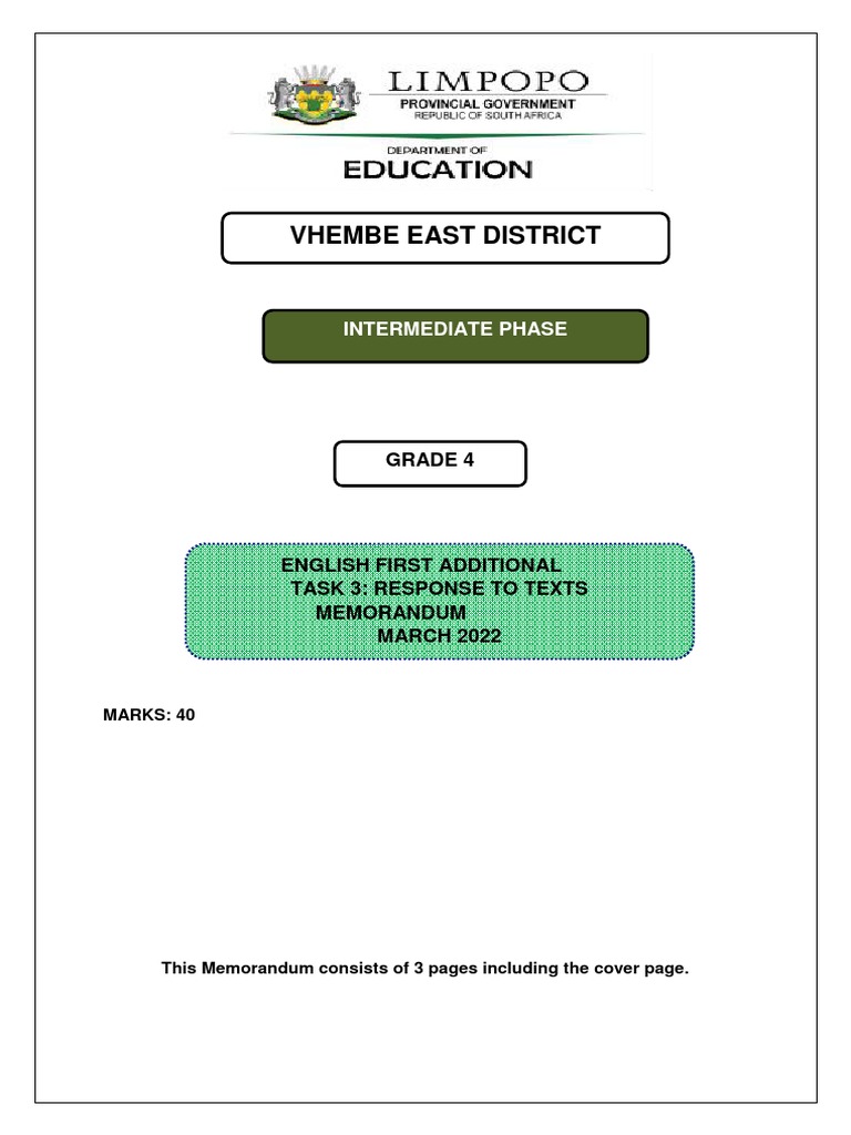 GET EFAL Grade 4 Task 3 Memo | PDF