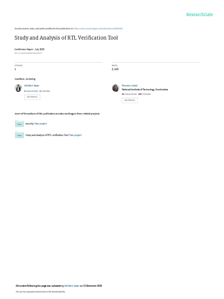 Study and Analysis of RTL Verification Tool IEEE Conference | PDF