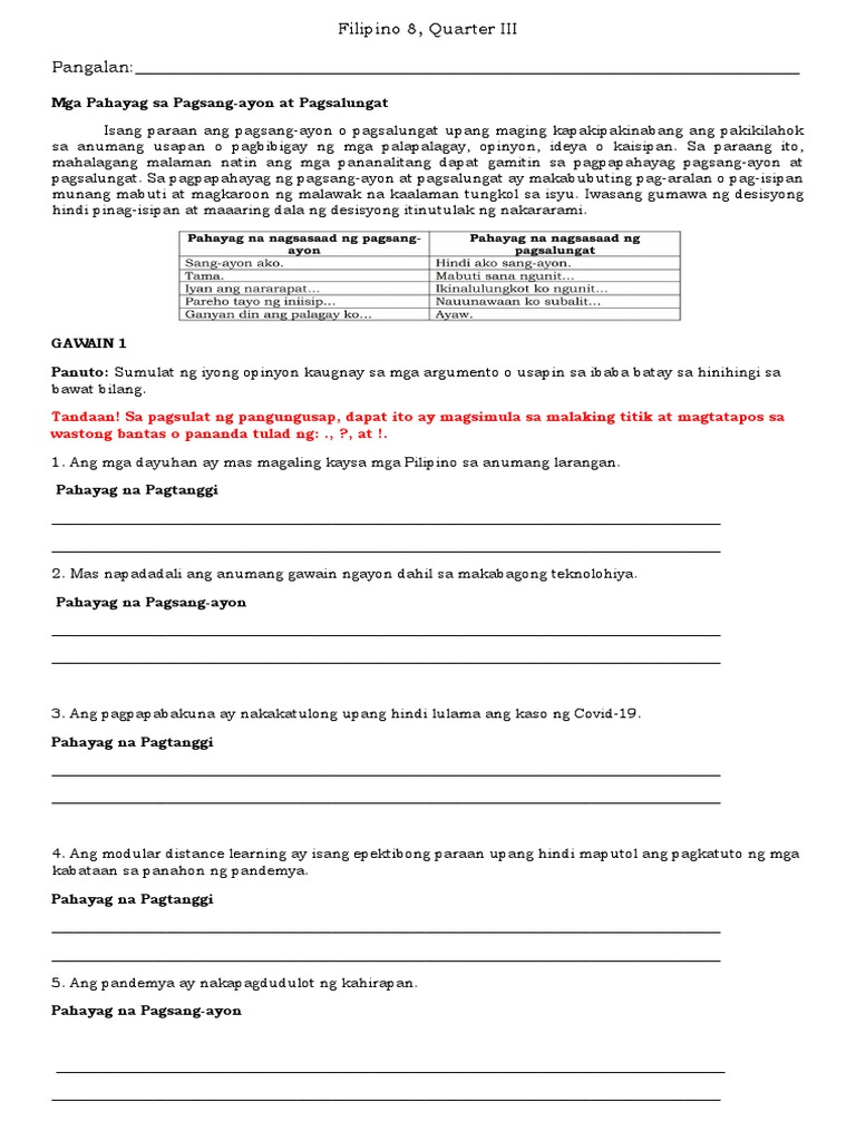 Filipino 8 Quarter 3 Activities | PDF