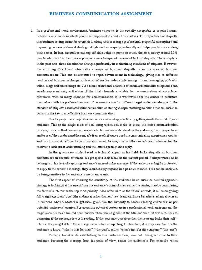 Business Communication Assignment | PDF | Communication | Millennials