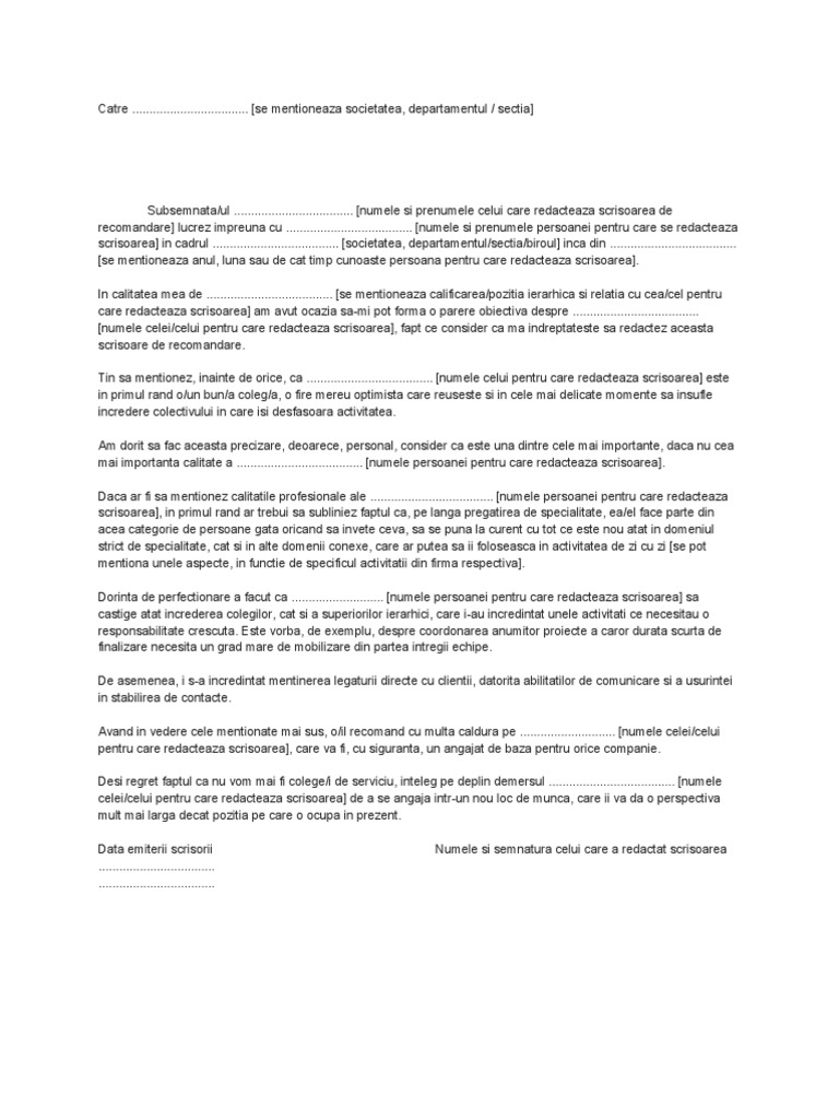 Scrisoare de Recomandare Model | PDF