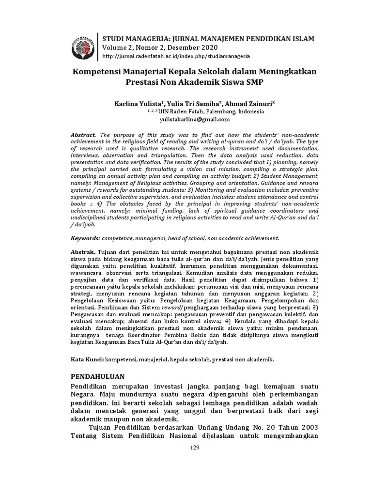 Kompetensi Manajerial Kepala Sekolah Dalam Meningkatkan Prestasi Non Akademik Siswa SMP | PDF