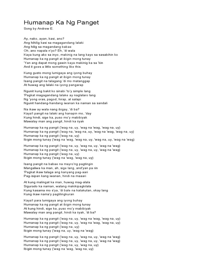 Humanap Ka NG Panget Lyrics | PDF