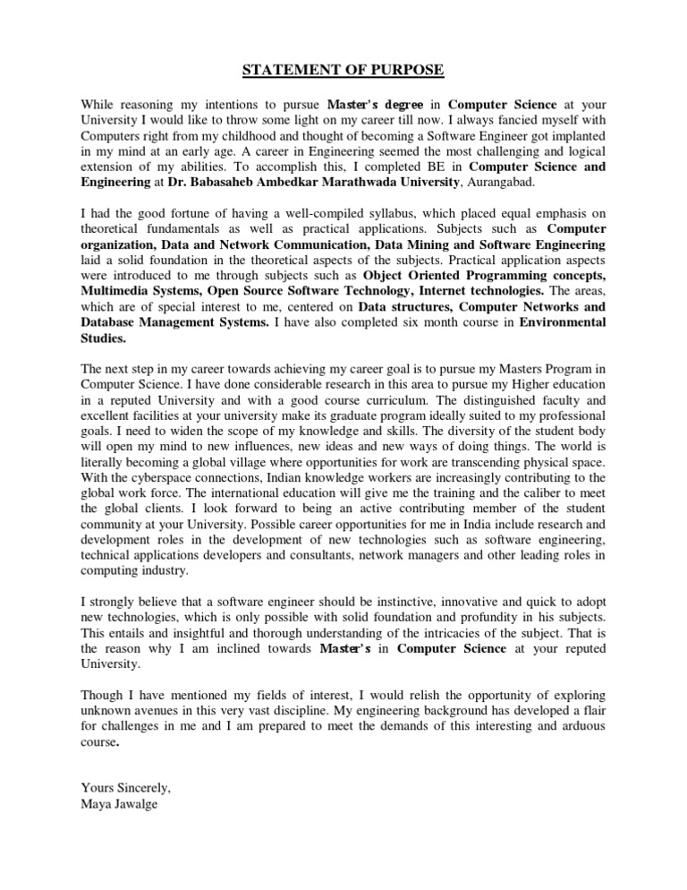 SOP Computer Science | Computer Science | Engineering