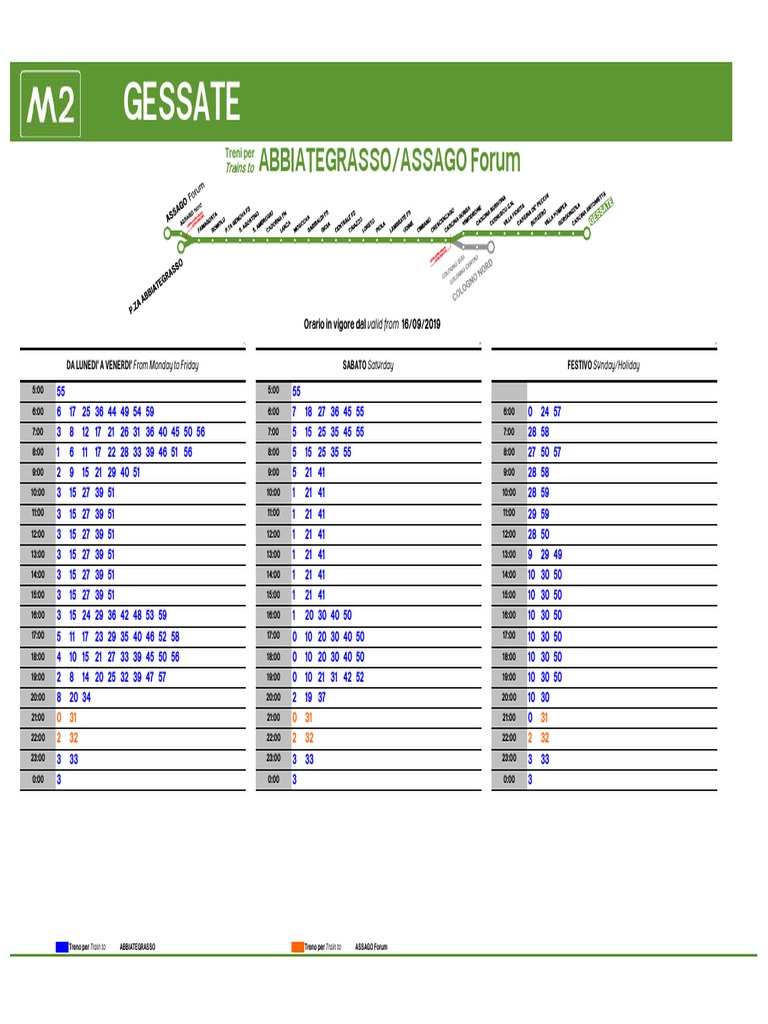 Orari Metro Milano Linea M2 Gessate Abbiategrasso | PDF