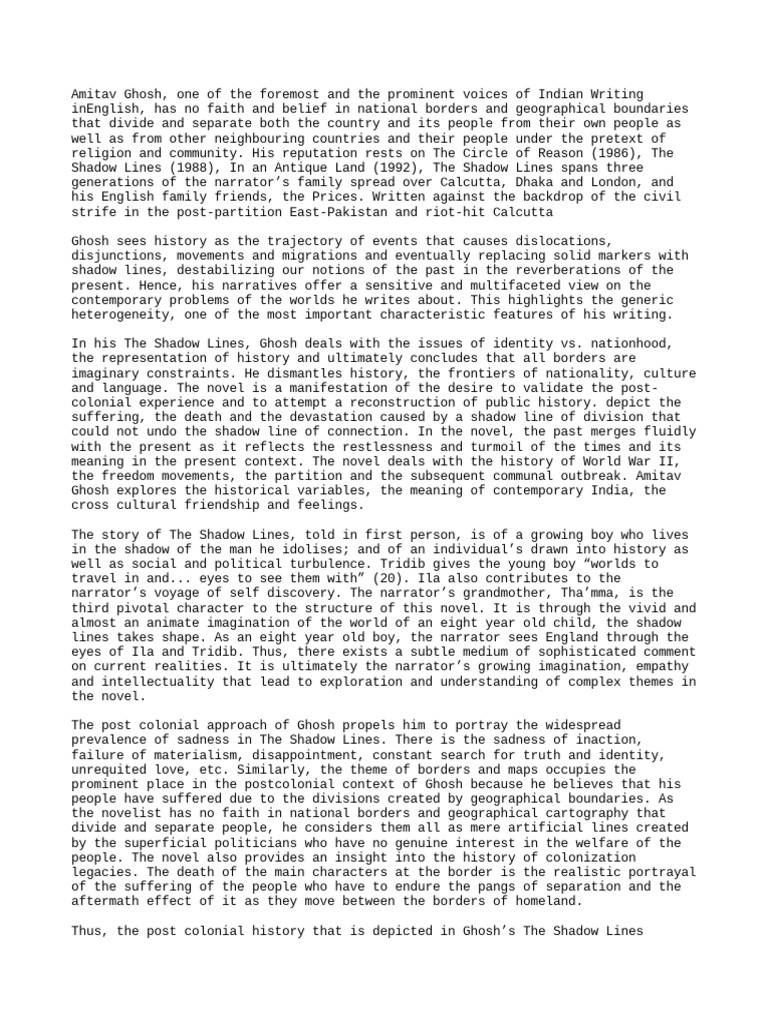 The Shadow Lines As A Post Colonial Text | PDF | Colonialism | Colonization