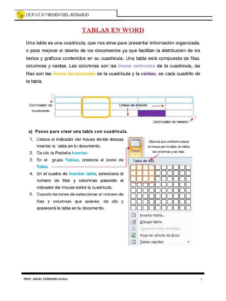 Tablas en Word - 1rosec | PDF