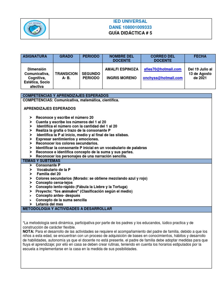 Guía Didactica Transicion 5 Pdf