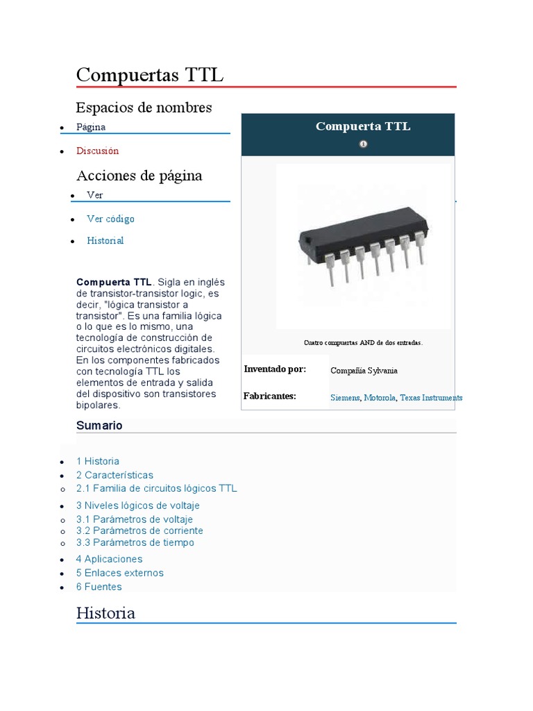 Historia y características de la tecnología TTL | PDF | Circuitos ...