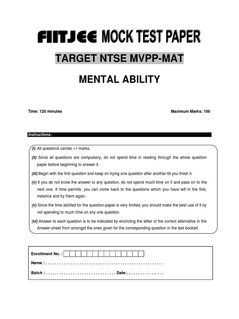 Target Ntse Mvpp-Mat: Mental Ability | PDF | Interest | Clock