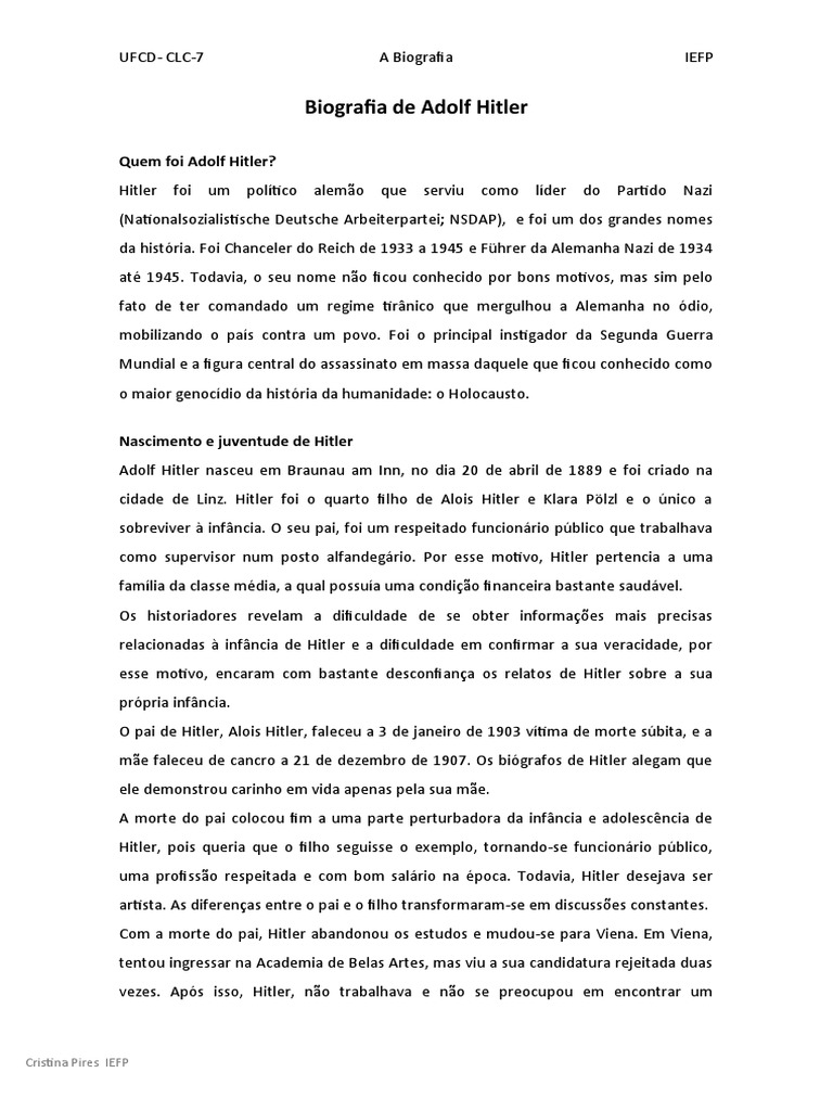 Biografia de Adolf Hitler | PDF | Adolf Hitler | Alemanha nazista