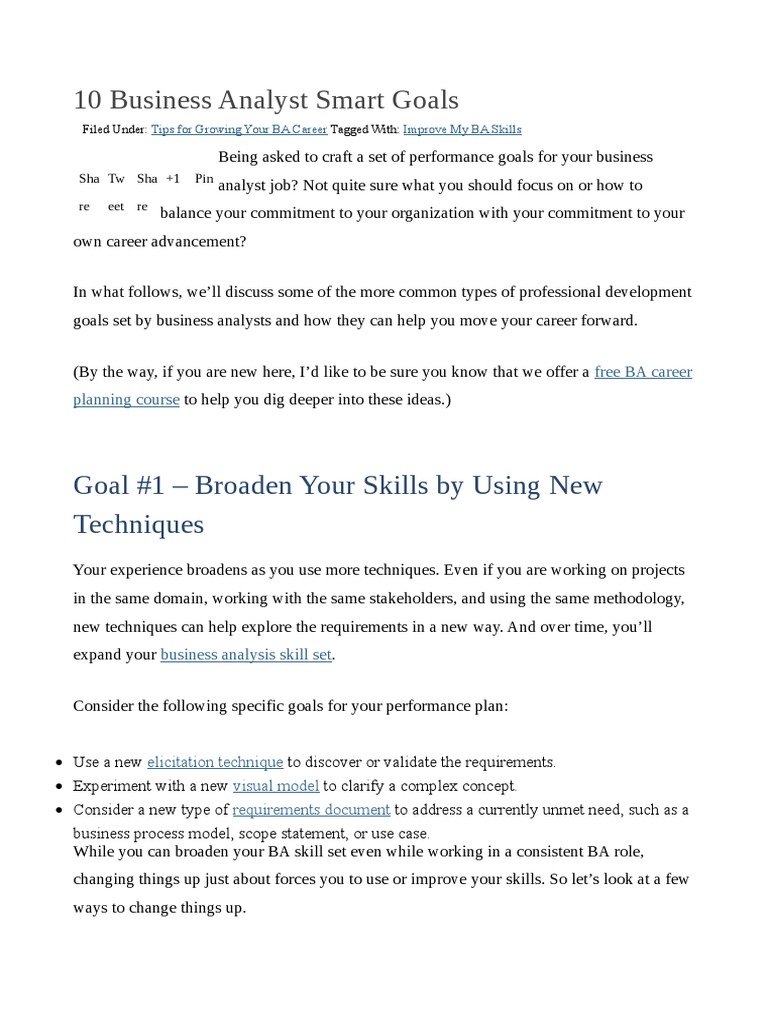 Business Analyst Smart Goals 2 | PDF