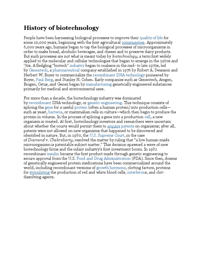 History of Biotechnology | PDF | Biotechnology | Genetic Engineering