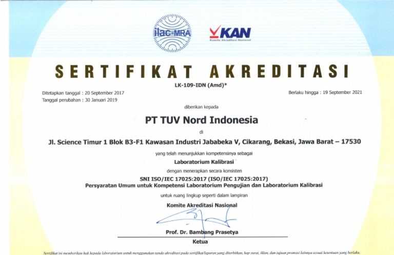 LK-109-IDN Sertifikat Akreditasi 17025 2017 | PDF