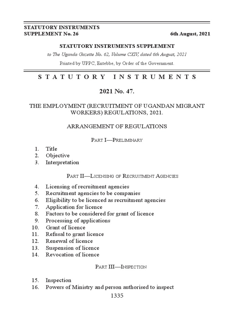 Ugandan Migrant Workers Recruitment Regulations | PDF