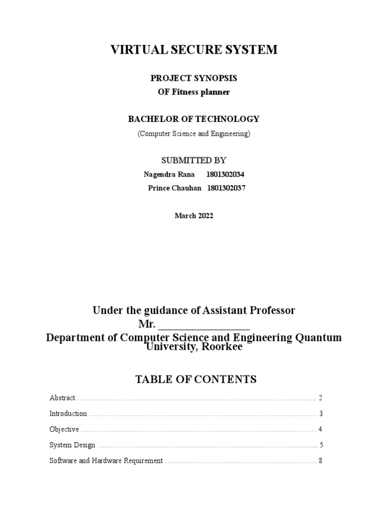 Final Year Project Synopsis | PDF