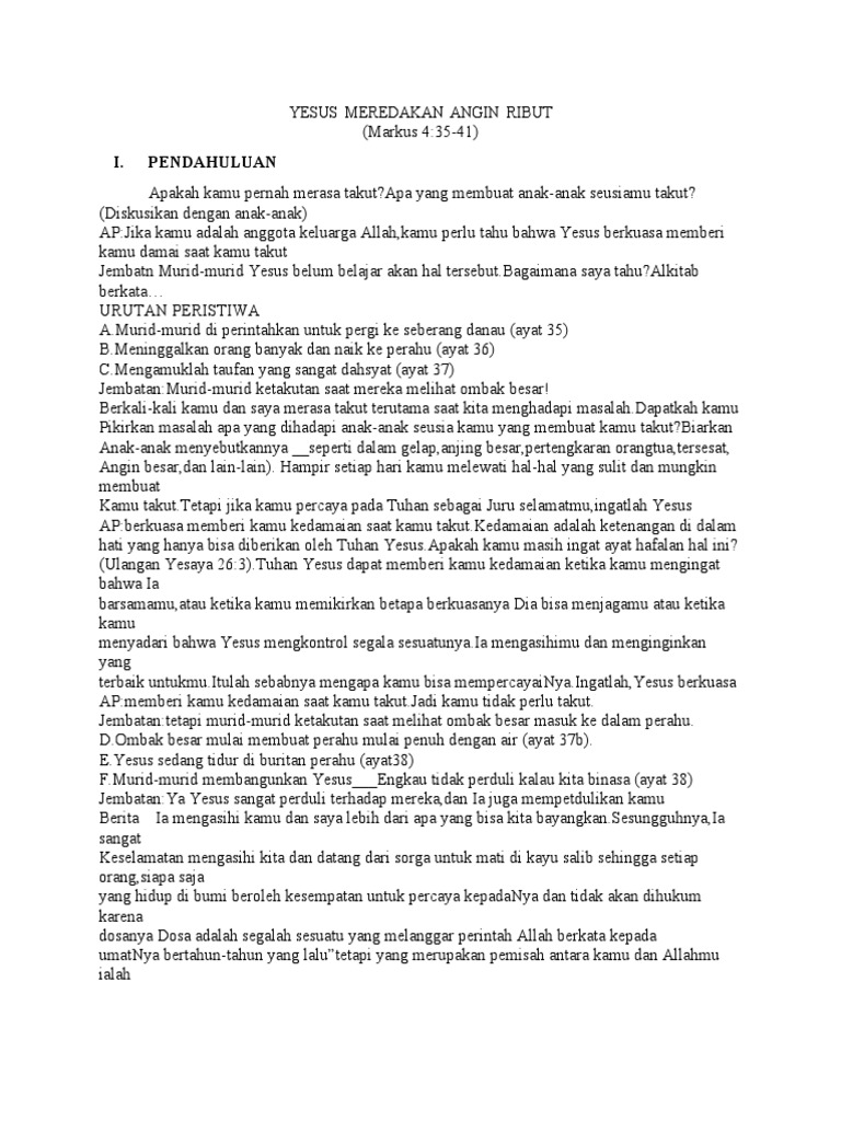 Yesus Meredakan Angin Ribut di Danau | PDF
