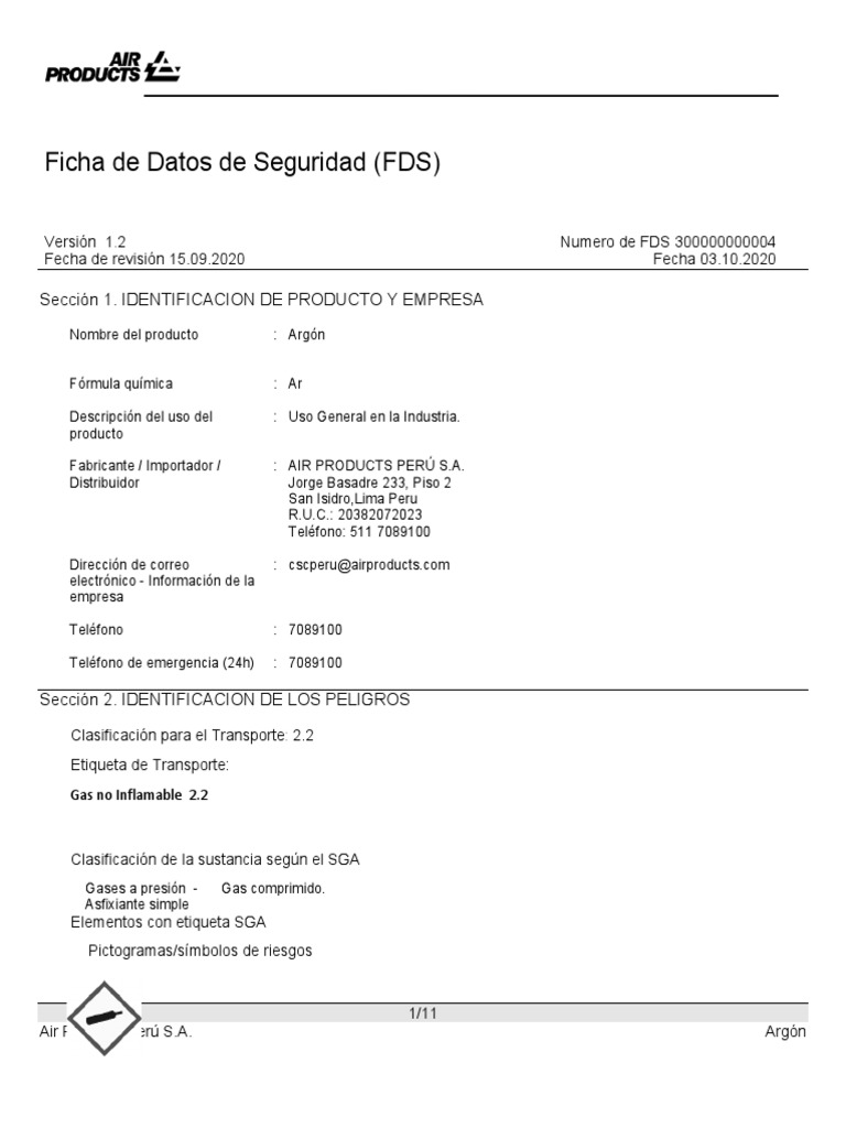 MSDS Argon | PDF | Oxígeno | Gases