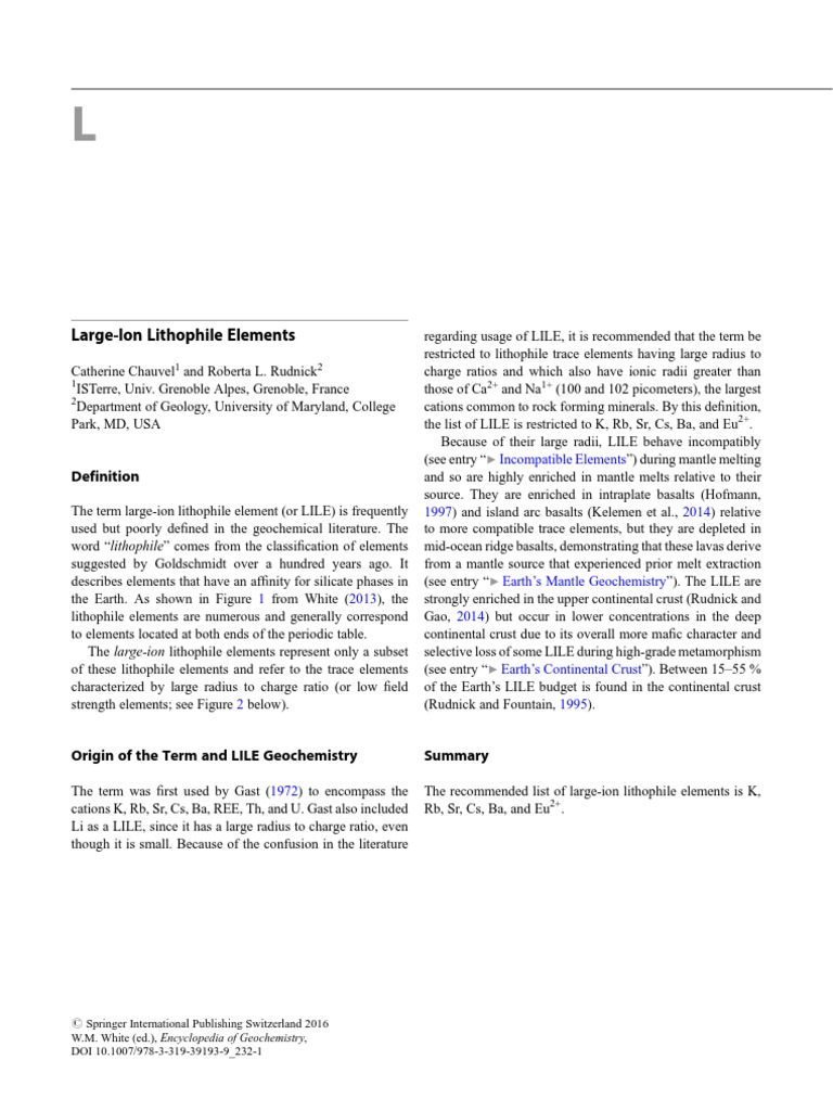 Chauvel 2016 Large Ion Lithophile Elements Pdf Magma Basalt 4052