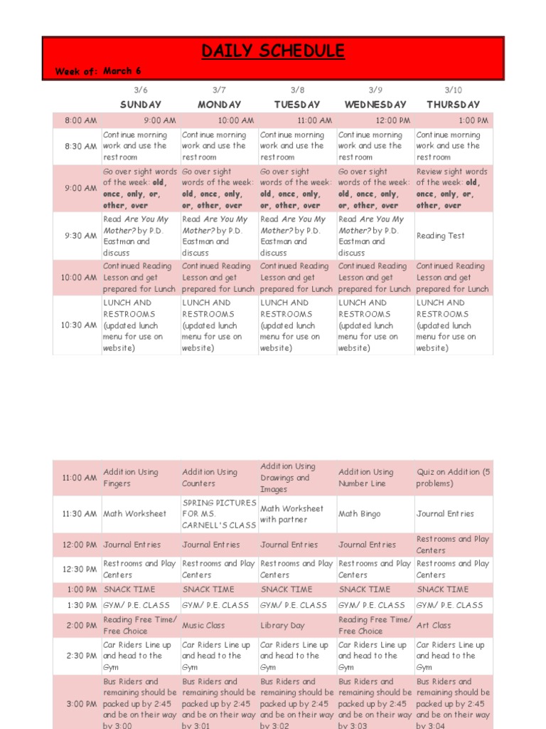 Schedule-Carnell - Daily Schedule 2 | PDF