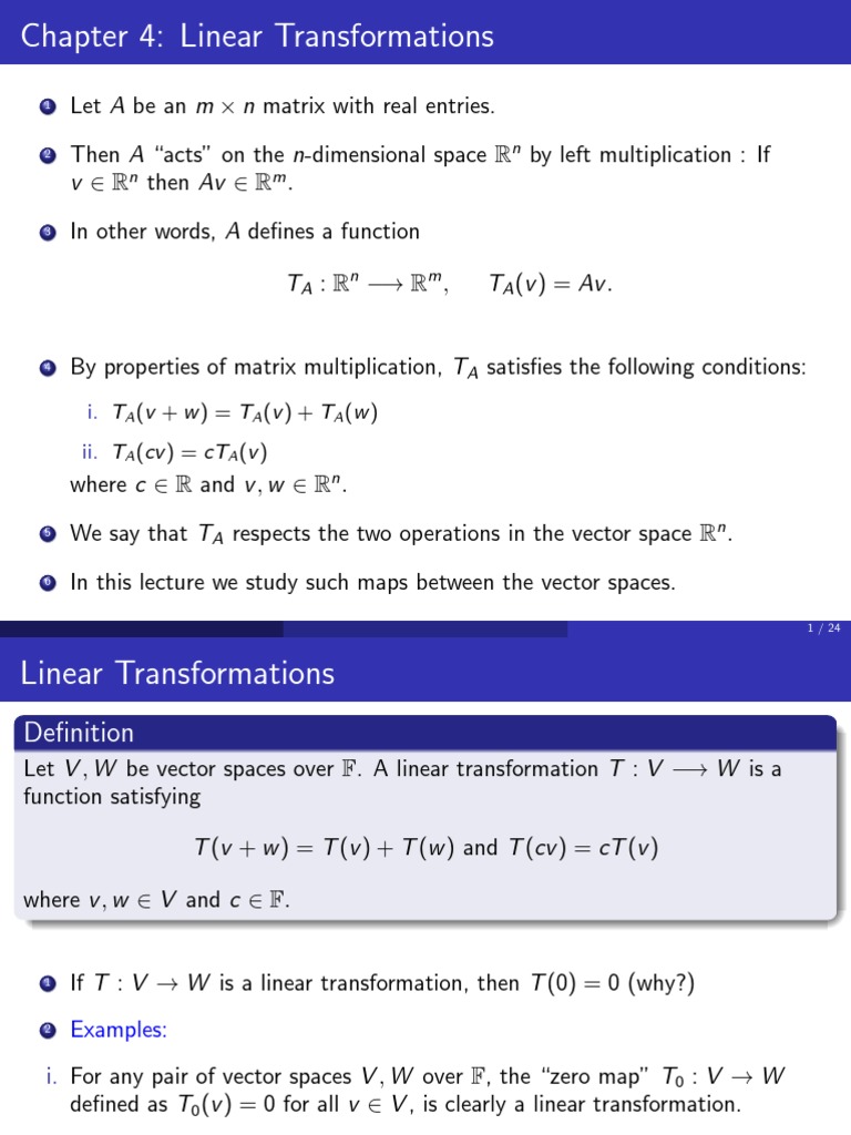 Chapter 4 - Linear Transformations | PDF | Linear Map | Basis (Linear Algebra)