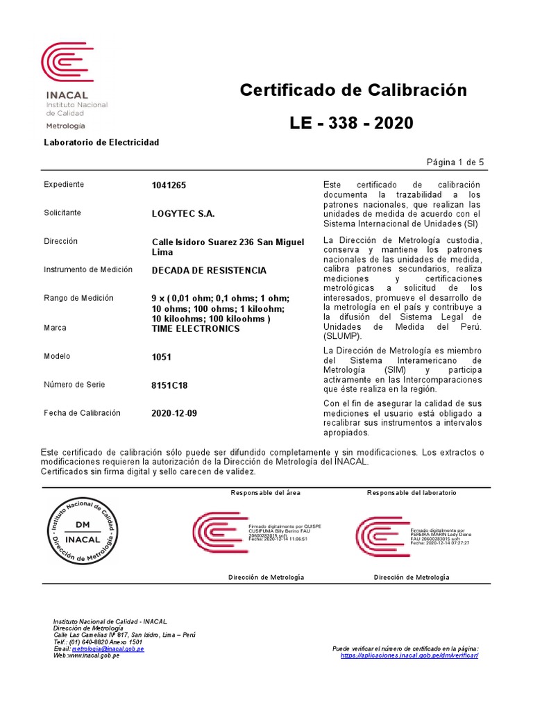Le-338-2020 Patron Telurometro (Time 1051) (Inacal) | PDF | Metrología ...
