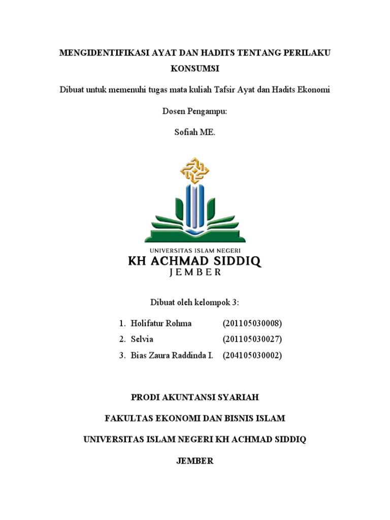 Makalah Bab 3 Mengidentifikasi Ayat Dan Hadits Tentang Perilaku Konsumsi | PDF